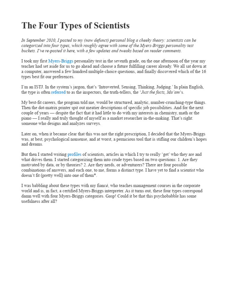 The Four Types of Scientists | PDF