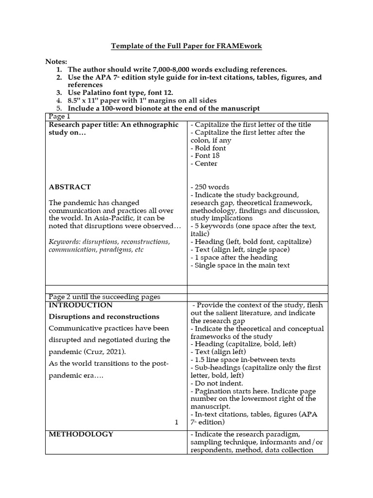 Template of The Full Paper For FRAMEwork | PDF | Citation | Apa Style