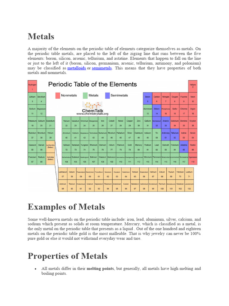 Metals | PDF | Metals | Periodic Table
