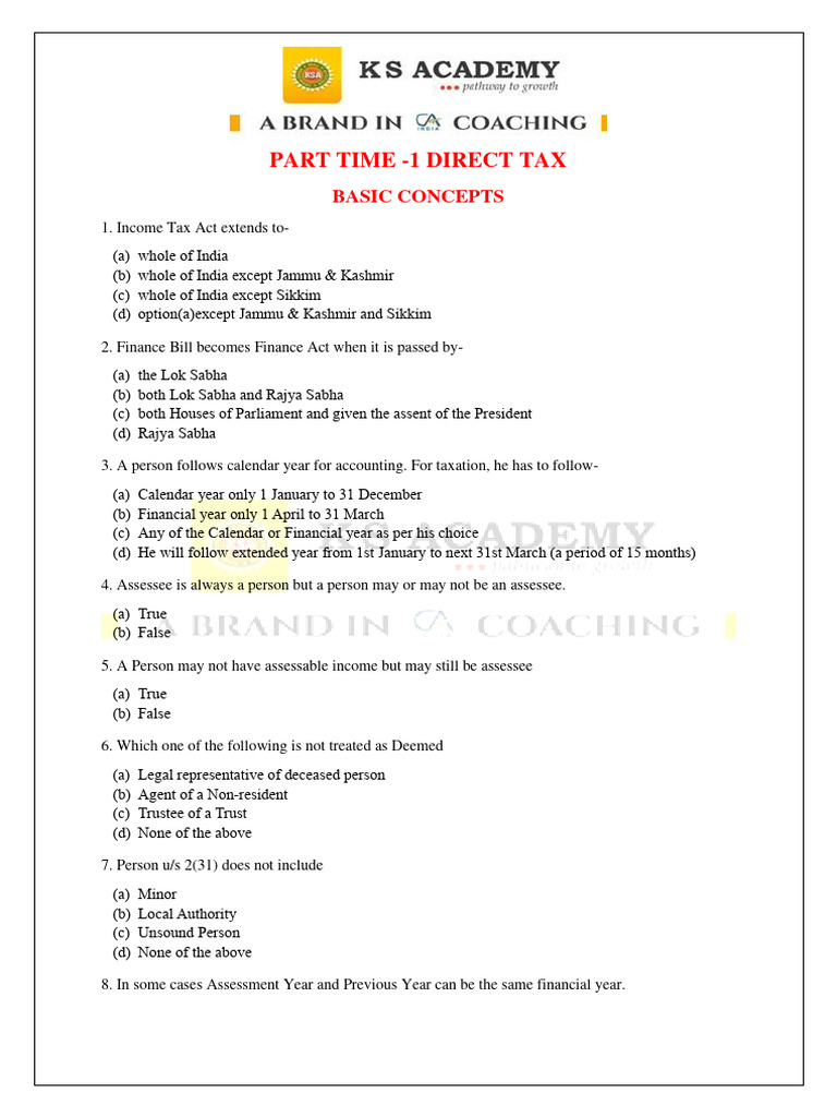 Ca Inter Direct Tax MCQ | PDF | Expense | Tax Refund