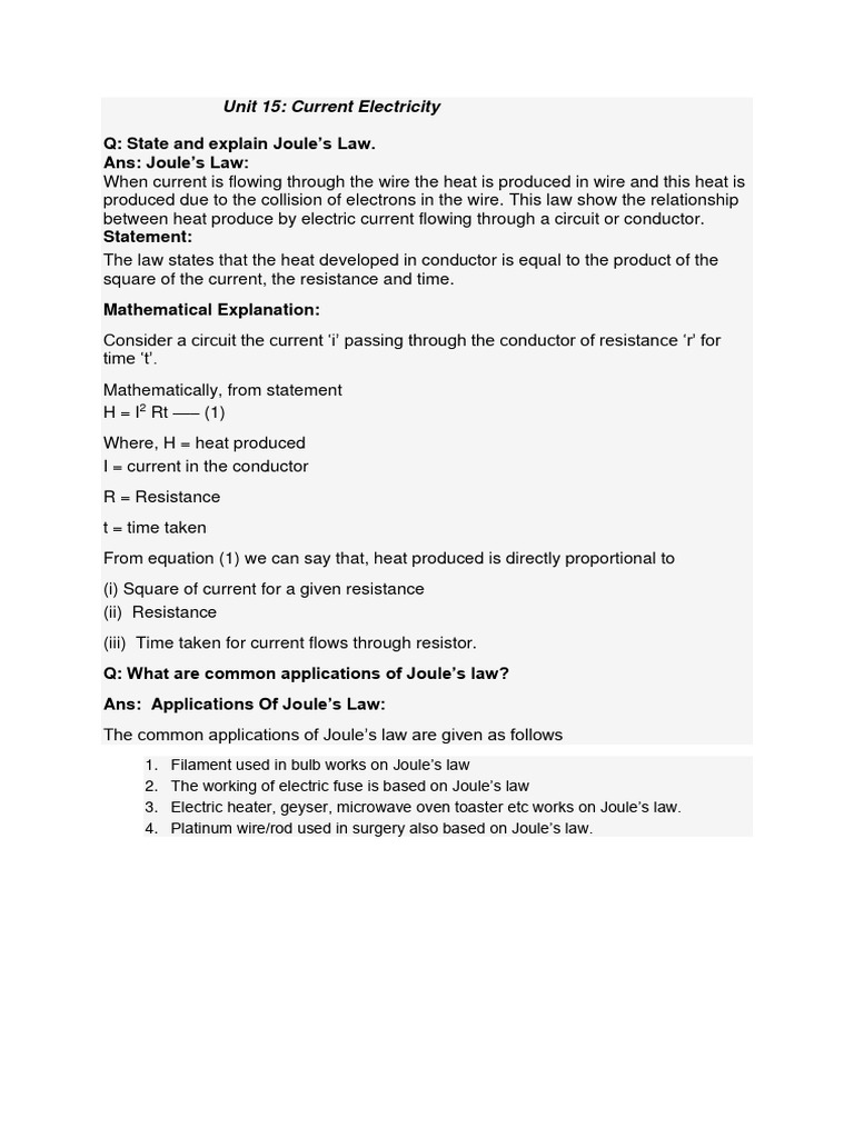 Unit 15 Current Electricity PHY | PDF | Electrical Resistance And ...