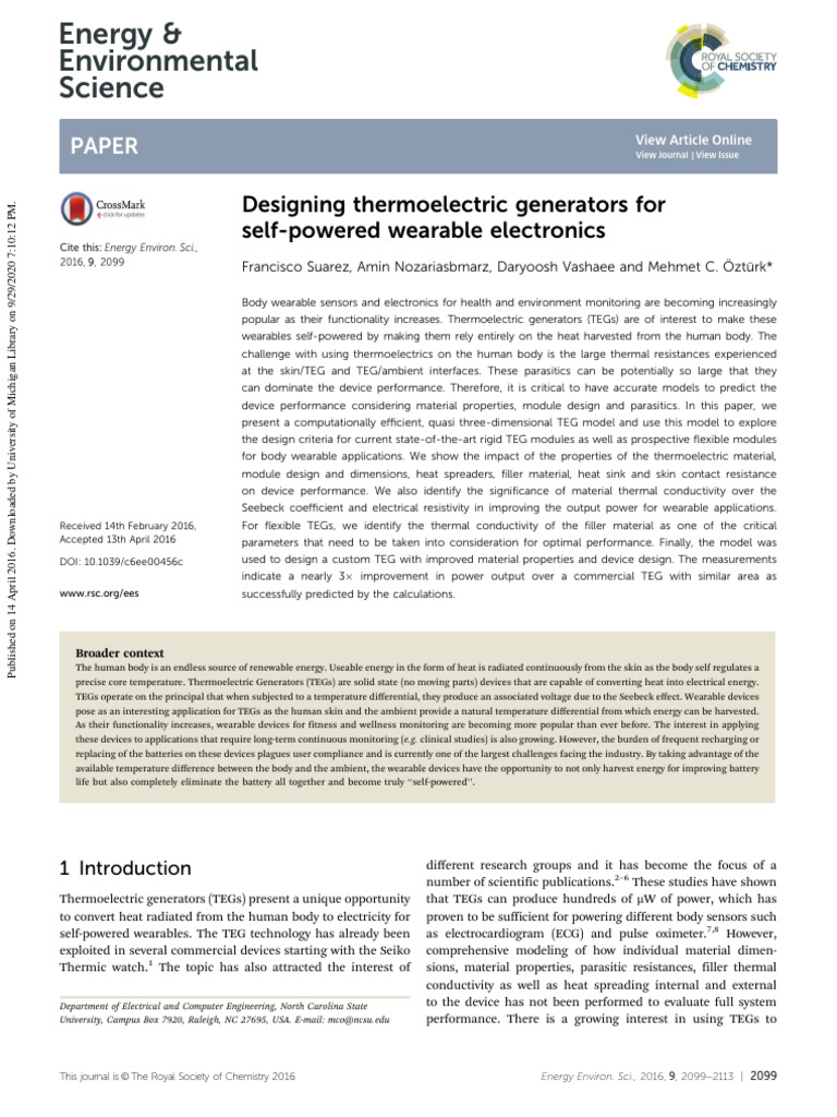 Designing Thermoelectric Generators For Self-Powered Wearable ...