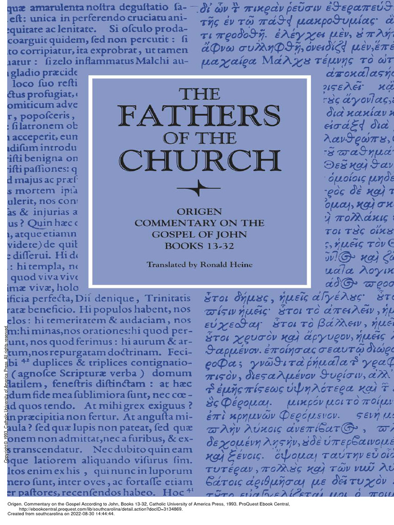 Origen - Commentary On The Gospel According To John Books 1 | PDF ...