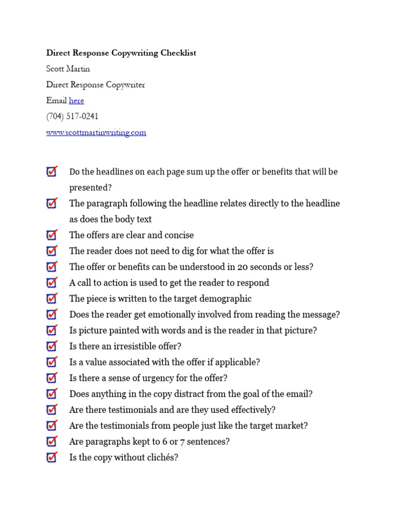Scott Martin Copywriting Checklist | PDF | Copywriting | Marketing