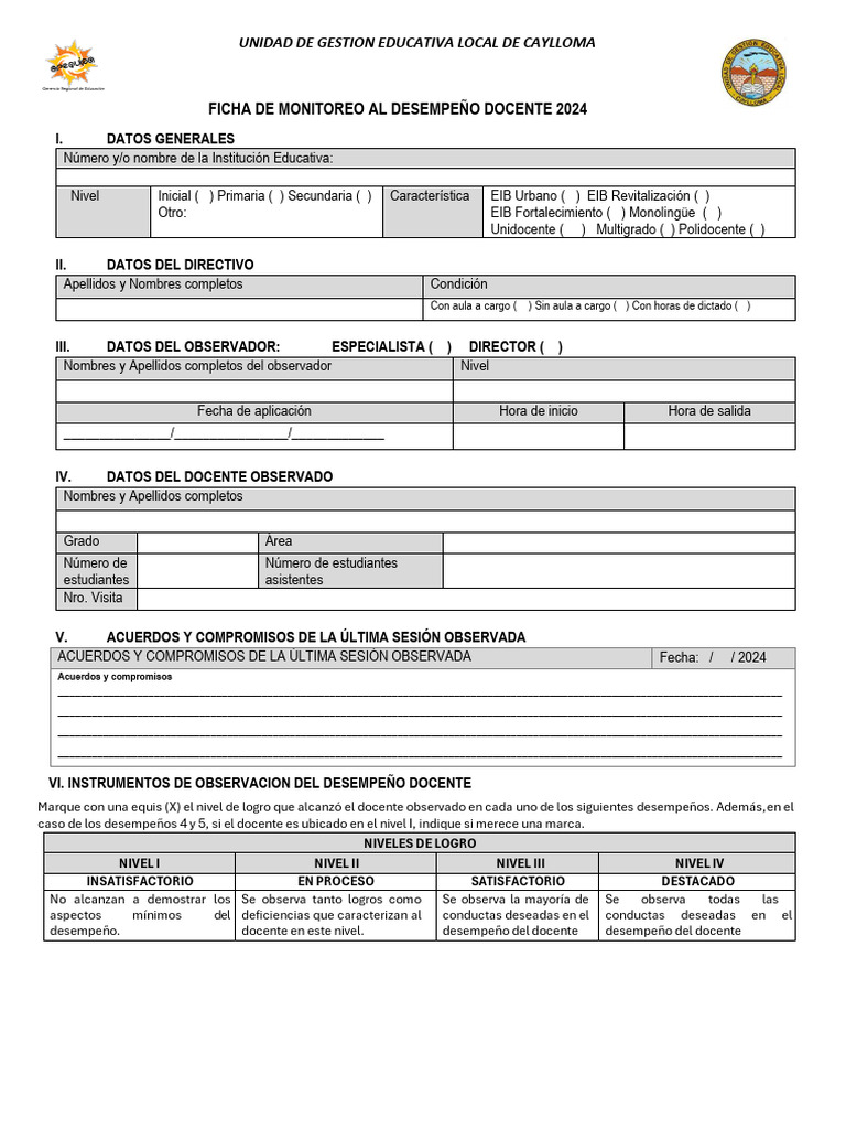 Ficha Al Desempeño Docente 2024 | PDF | Aprendizaje | Evaluación