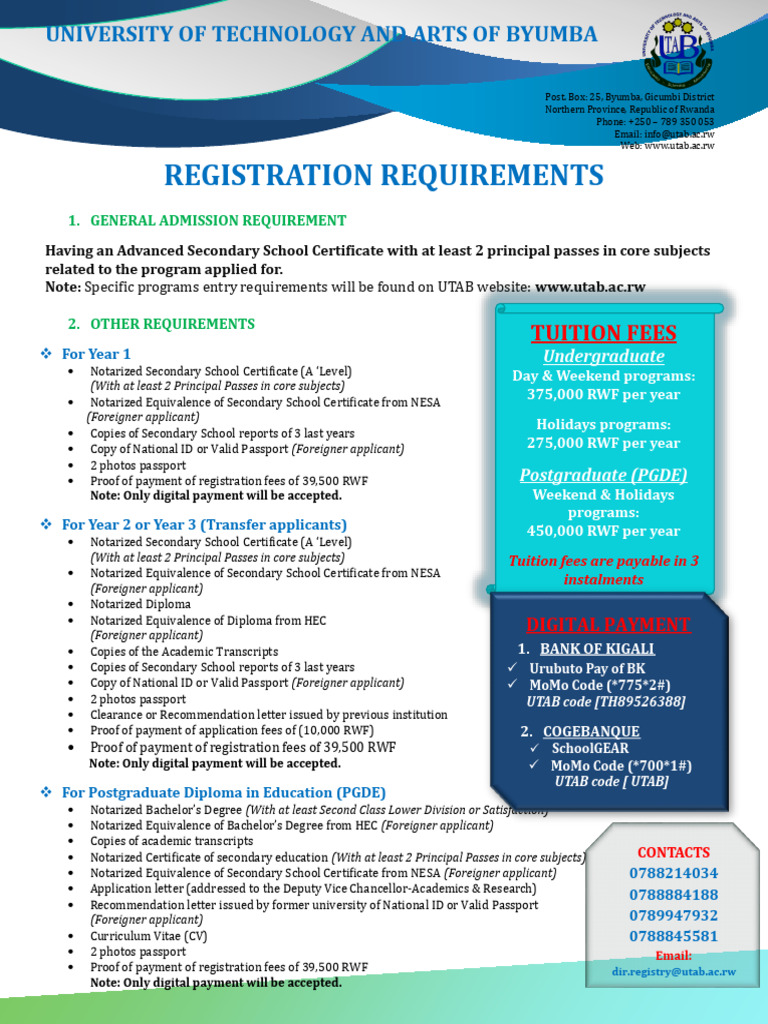 UTAB Admission and Fees Overview | PDF | Bachelor's Degree | Academic ...