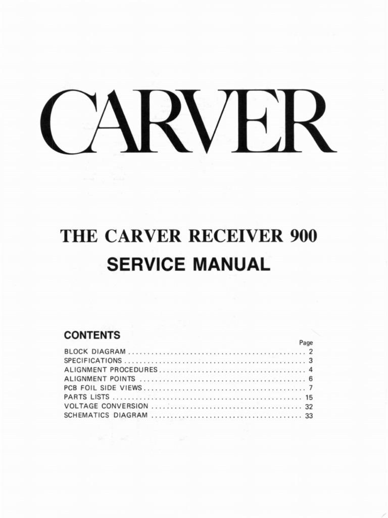 Carver 900 Service Manual | PDF