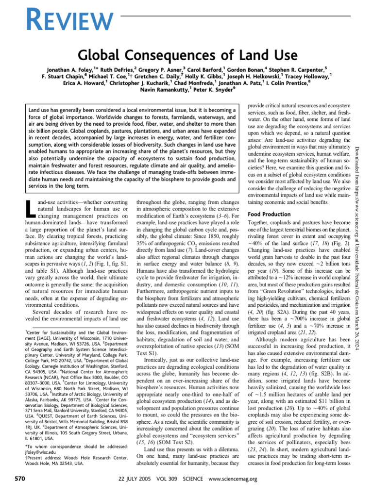 Global Consequences of Land Use | PDF | Forests | Environmental Degradation
