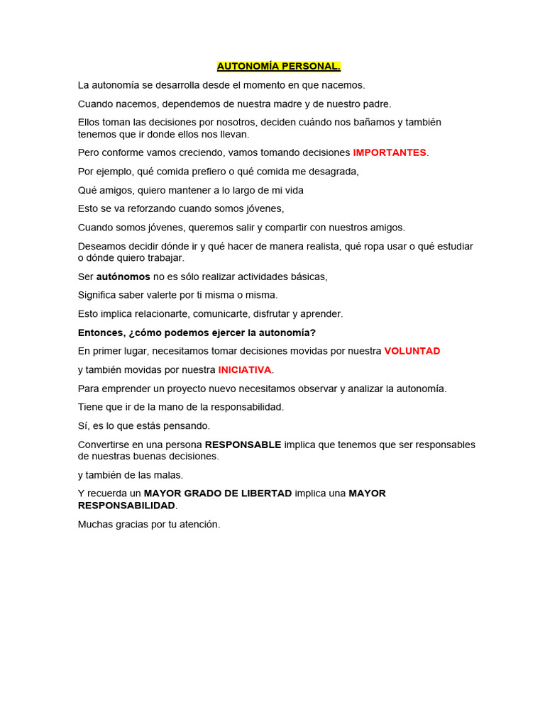 Autonomía Personal | PDF