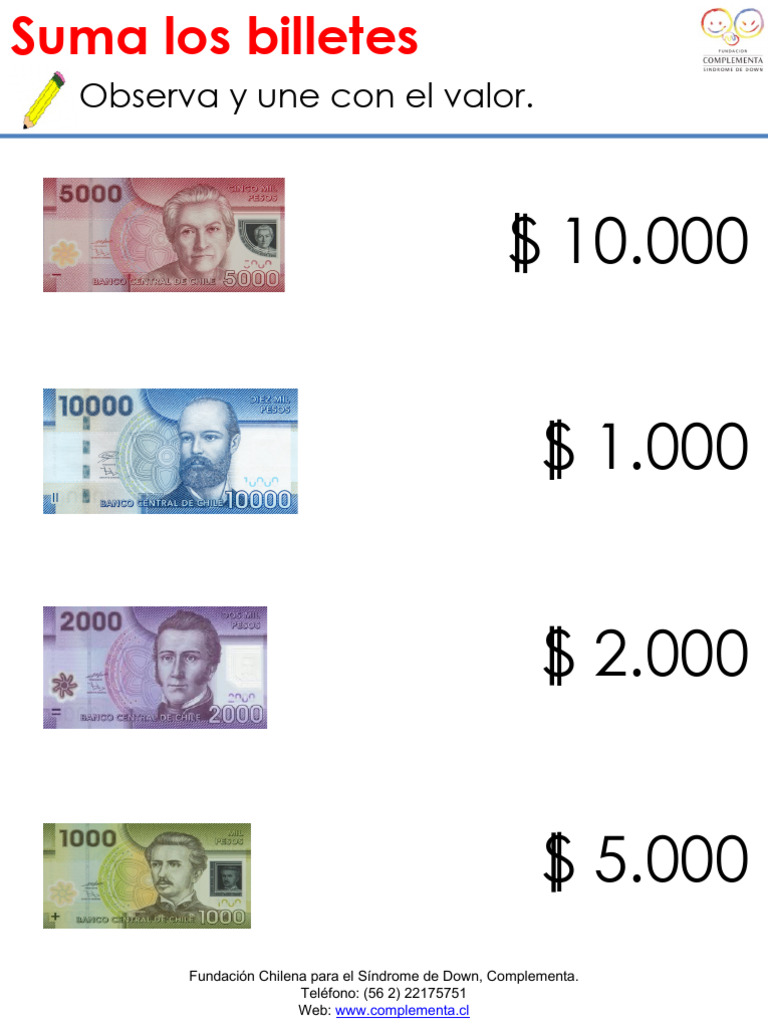 Manejo del dinero, suma billetes 10000 y monedas | PDF | Mercado de ...