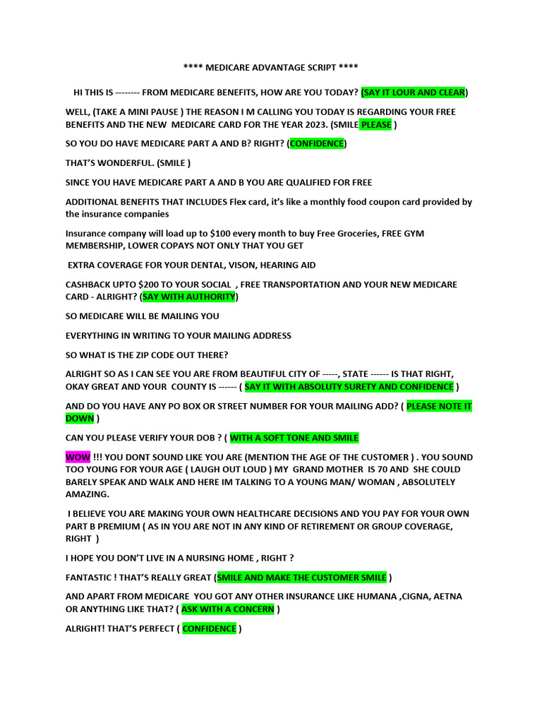 Medicare Advantage Benefits Script 2023 | PDF | Medicare (United States ...