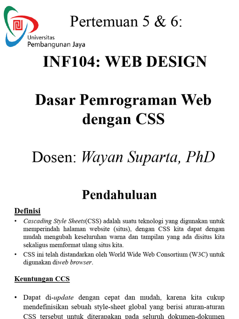 CSS Dasar dan Lanjutan: INF104 | PDF | Seni | Komputer
