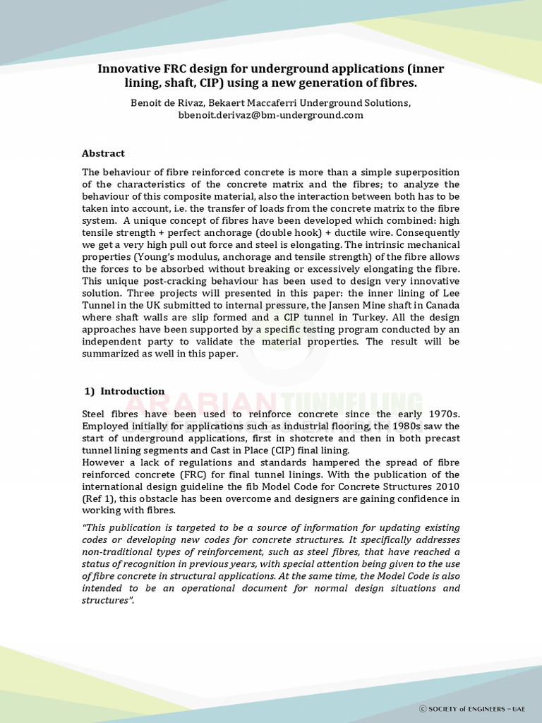 Innovative FRC Design For Underground Applications (Inner Lining, Shaft ...