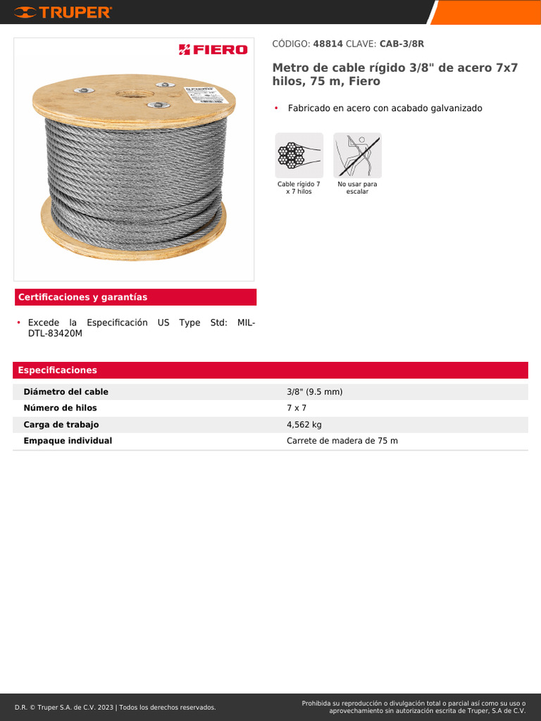 Ficha tecnica cable acero 3:8 48814 | PDF