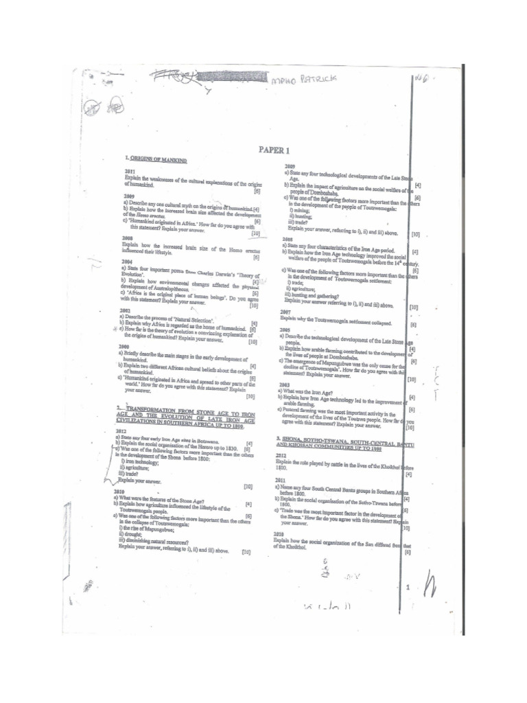 Hist pp1 Revision Questions Up To 2012 Rapitsenyane | PDF