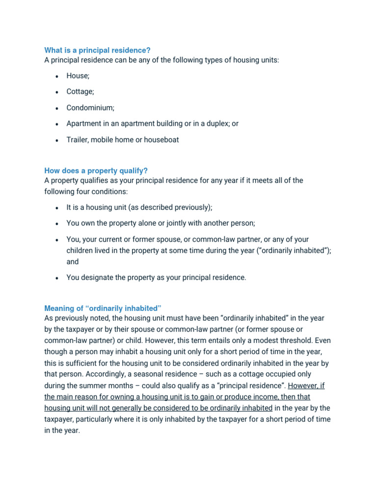 What Is A Principal Residence 1 | PDF