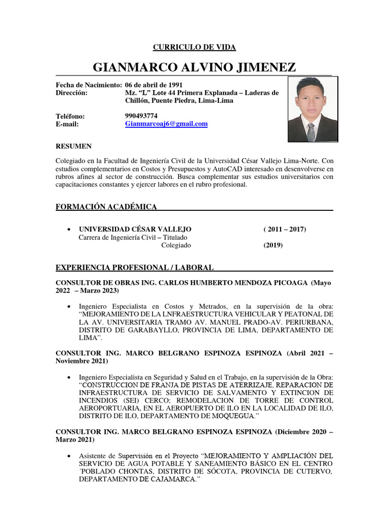 CV Gianmarco AJ 23 | PDF | Presupuesto