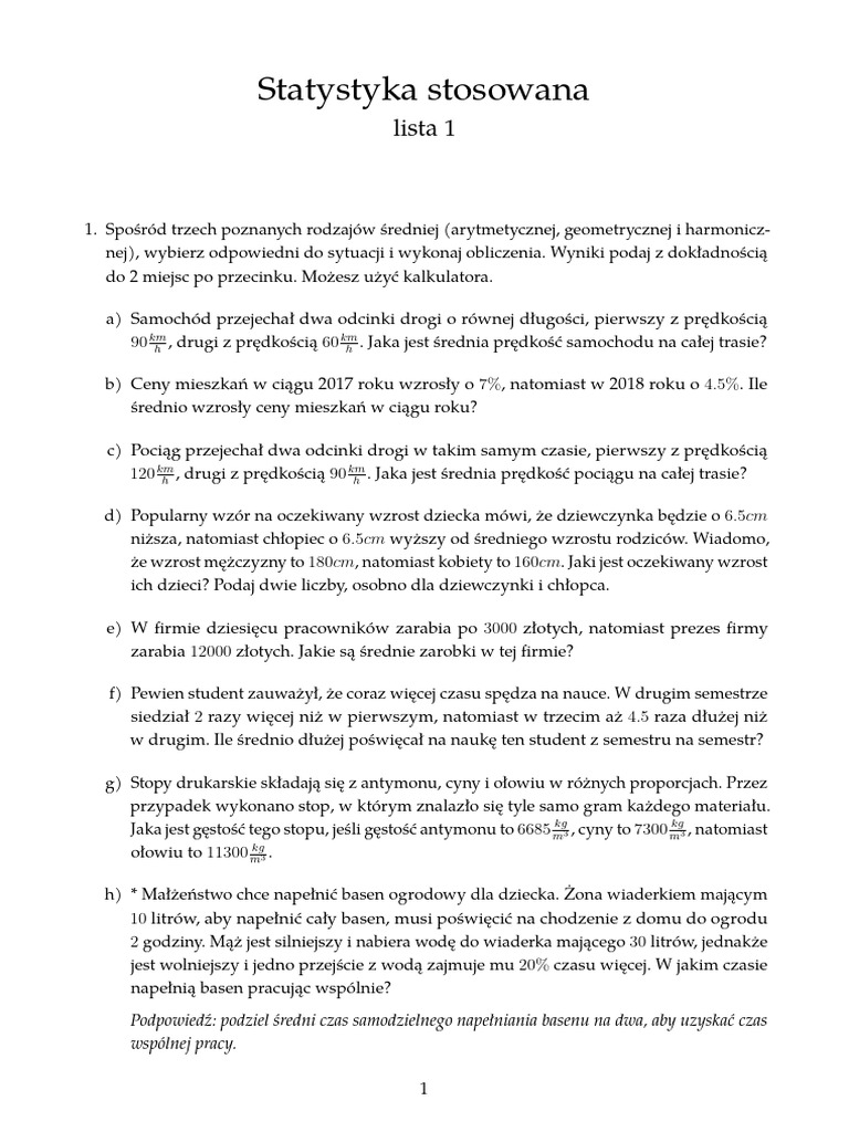 Lista Zadań - Statystyka | PDF