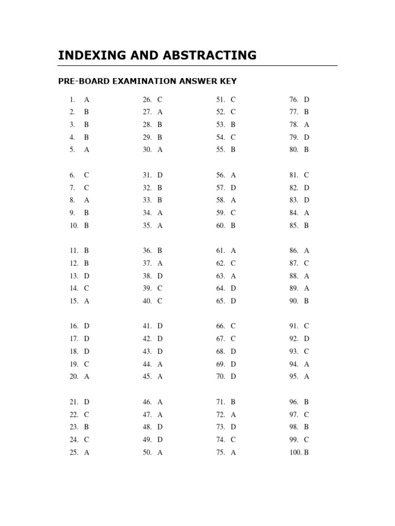 Pre-Board Exam Answer Key | PDF