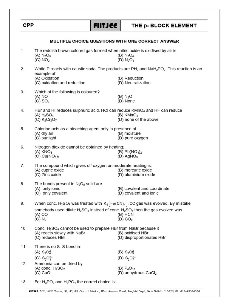 p – BLOCK ELEMENTS-- | PDF | Nitrite | Oxide