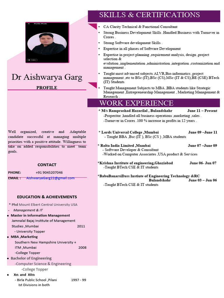 DR Aishwarya Garg Resume 3 | PDF | Business