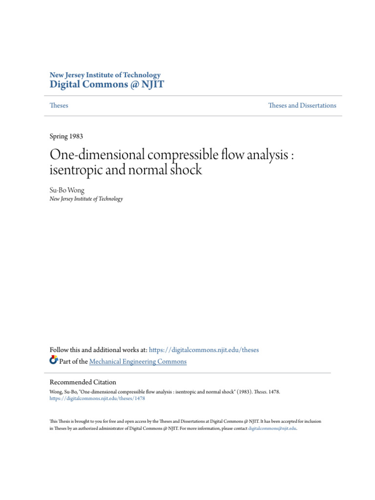 One-Dimensional Compressible Flow Analysis: Isentropic and Normal Shock | PDF | Fluid Dynamics ...