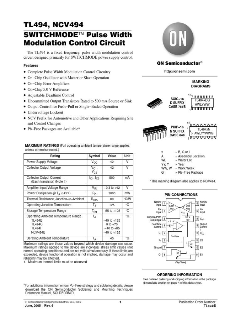 TL494, NCV494 SWITCHMODE™ Pulse Width Modulation Control Circuit | PDF | Electronic Oscillator ...