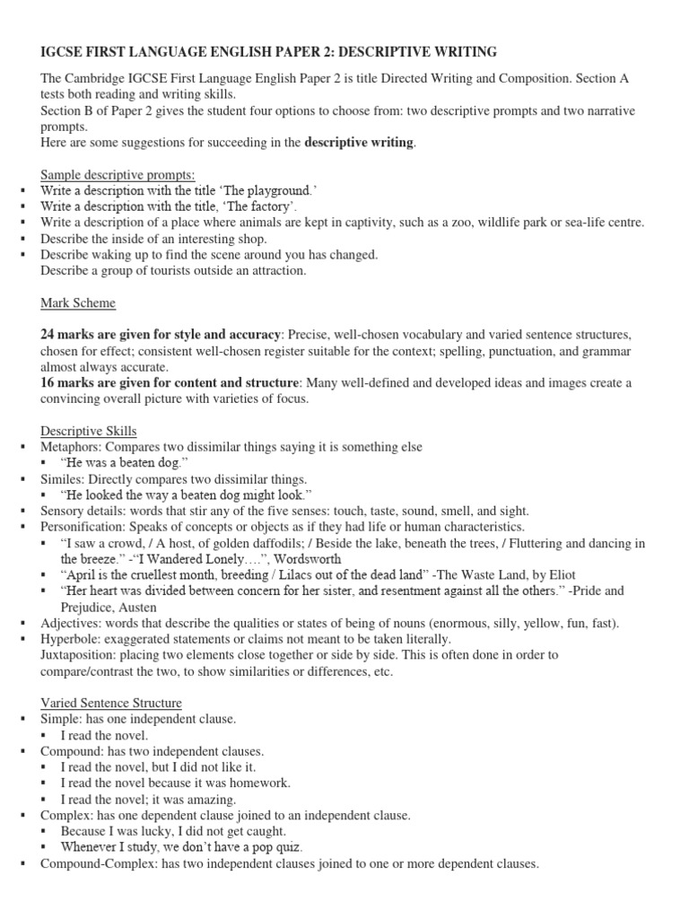 Tips - Fle - Descriptive Writing | PDF | Narration | Linguistics