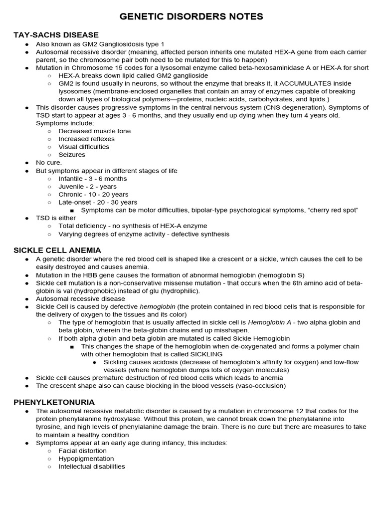 Overview of Genetic Disorders | PDF | Genetic Disorder | Hemoglobin