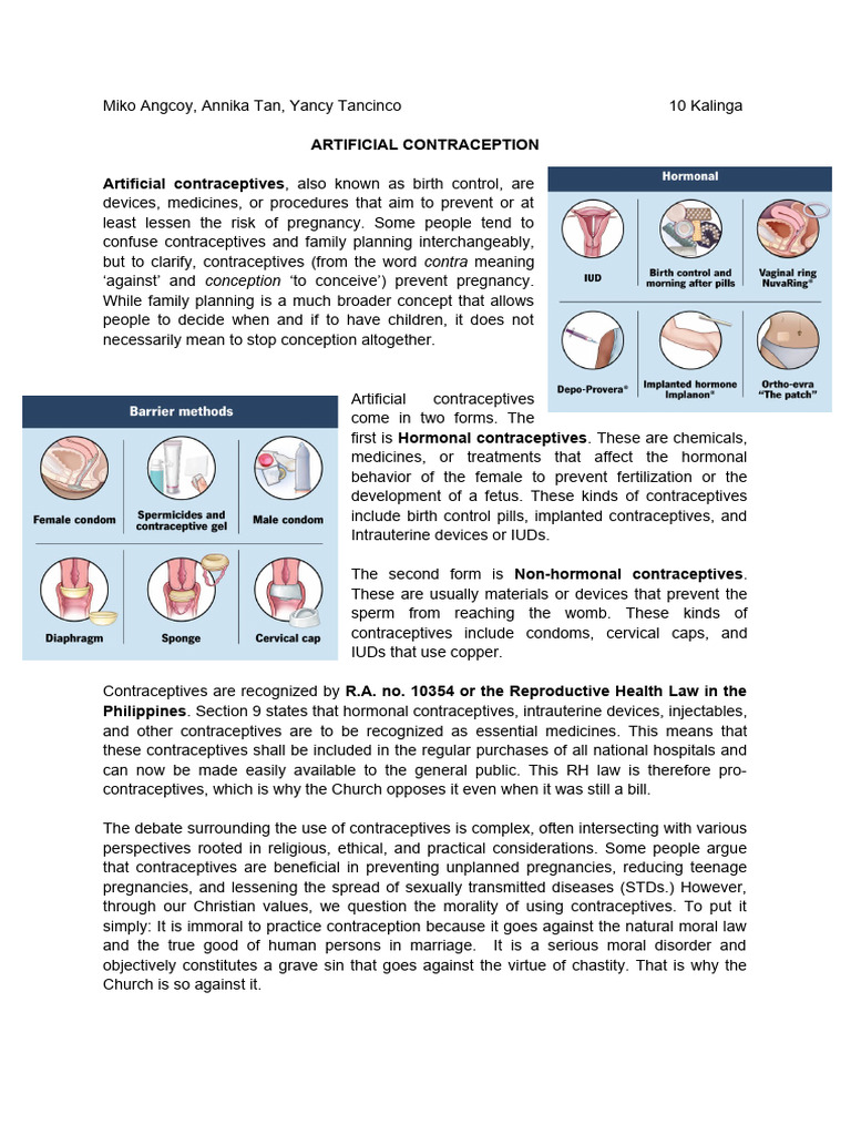 Artificial Contraceptives Issue (Edukasyong Pangkatao) | PDF | Birth ...