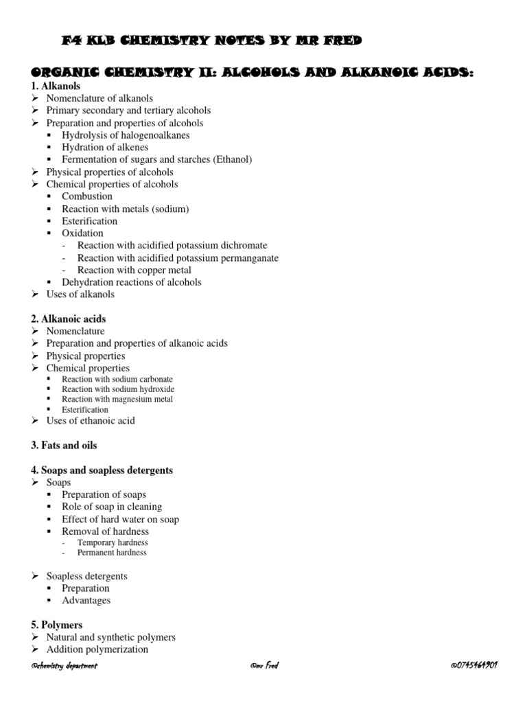 Form 4 Organic Chemistry Notes | PDF | Ester | Sodium Hydroxide