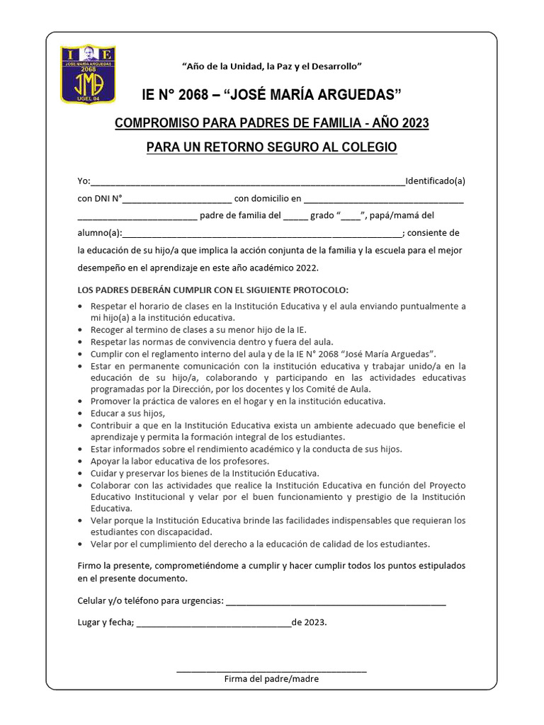 Compromiso de Padres 2023 | PDF | Salón de clases | Institución