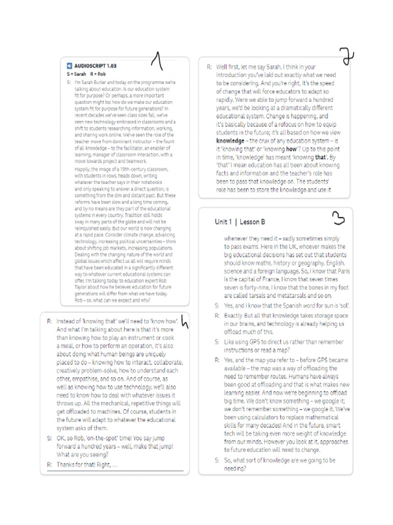 Audioscript Tomorrow's Learning 1B Speakout C1-C2 | PDF