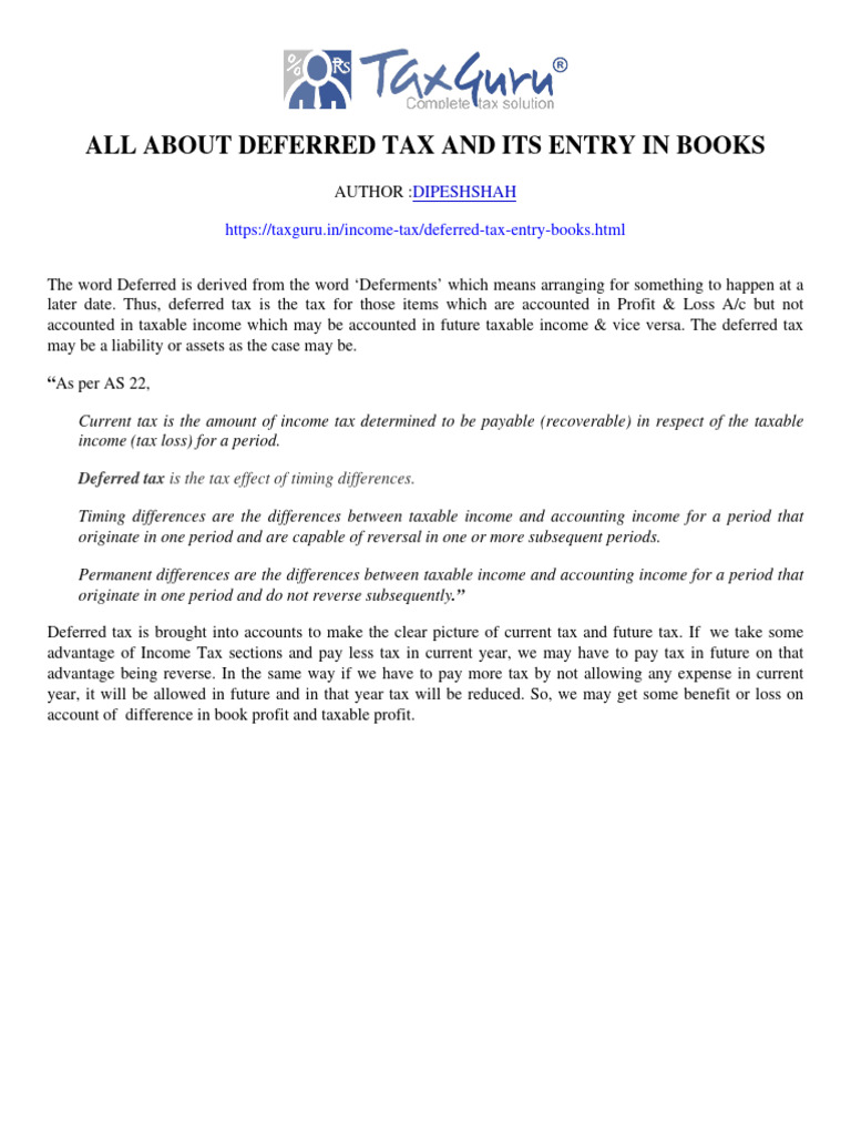 Deferred Tax Basics for Accountants | PDF | Deferred Tax | Depreciation