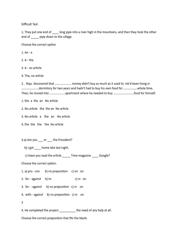 Difficult Test English | PDF | Adverb | Adjective