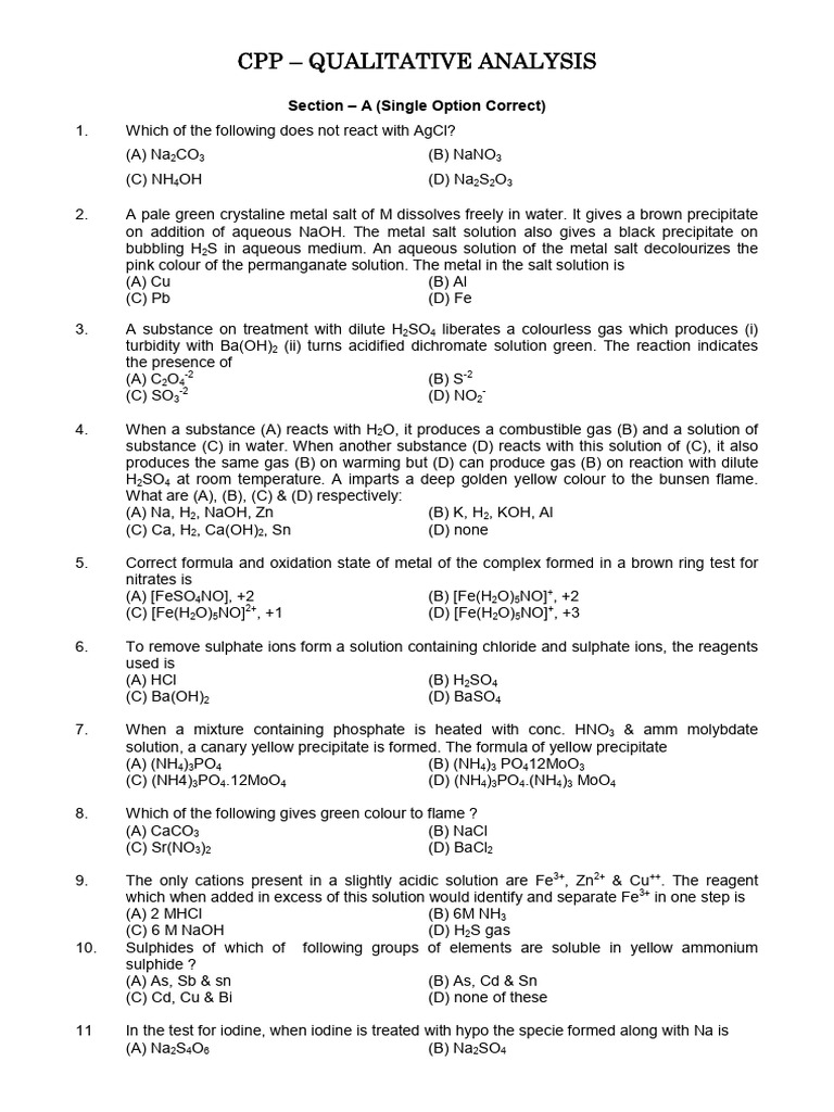 Qualitative Analysis | PDF | Ammonium | Hydroxide