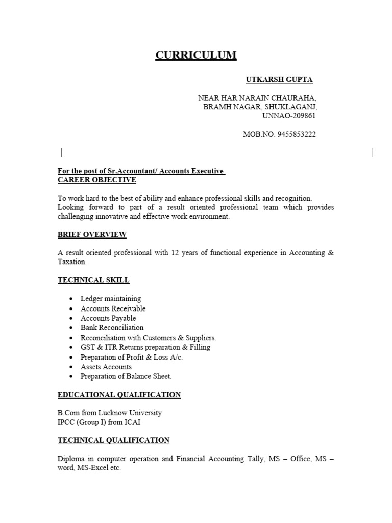 Curriculum: Utkarsh Gupta | PDF | Accounting | Balance Sheet