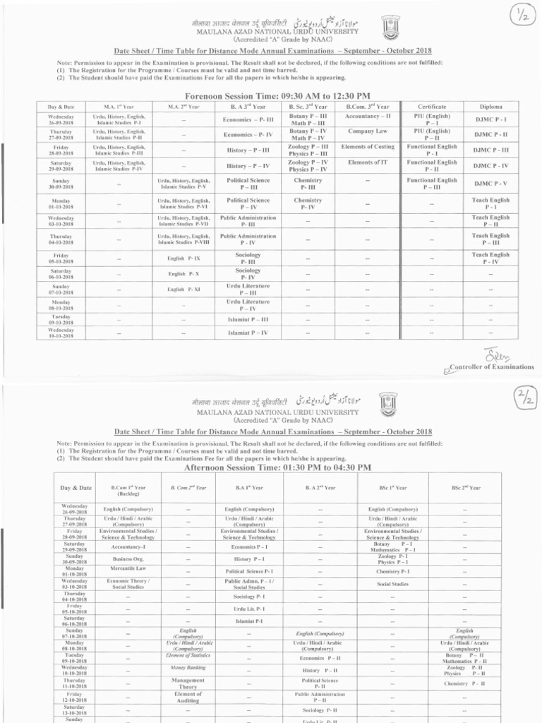 Time Table 2018 | PDF