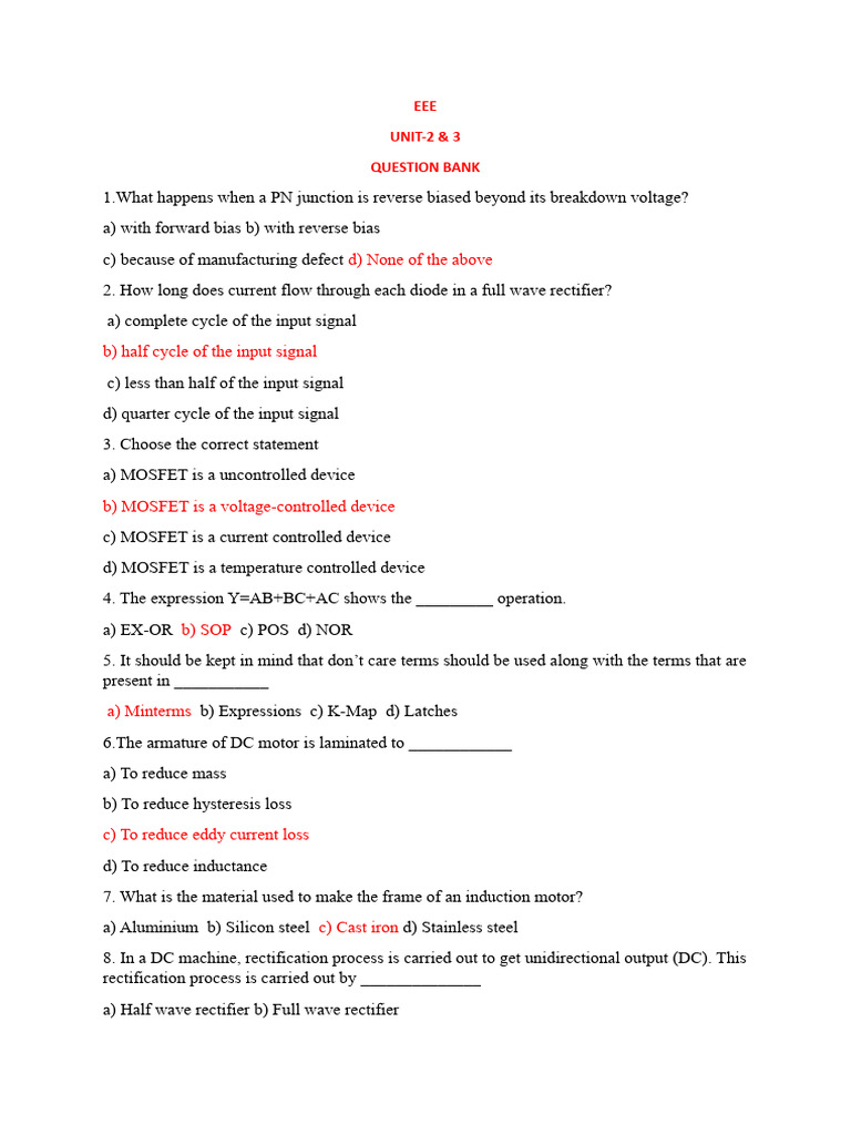 Question Bank EEE | PDF | Rectifier | Electric Motor