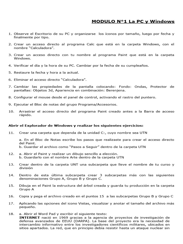 Ejercicios M+ Dulo N - 1 Win y Archivos | Descargar gratis PDF | Archivo de computadora ...