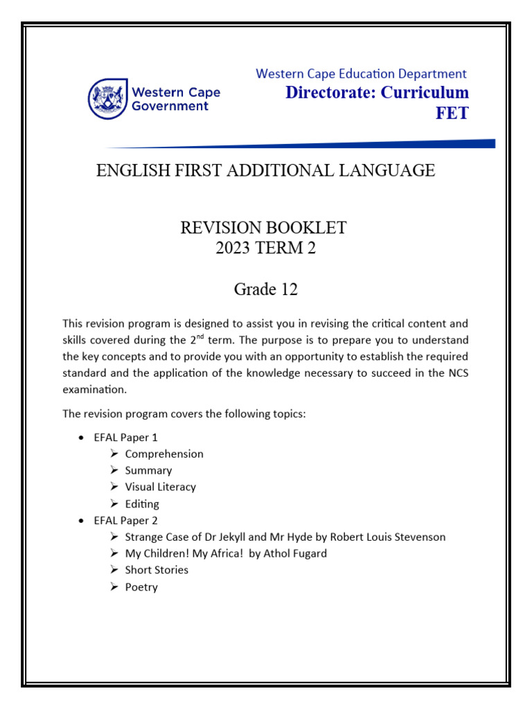 Grade 12 EFAL Revision Booklet 2023 | PDF | Part Of Speech | Mushroom