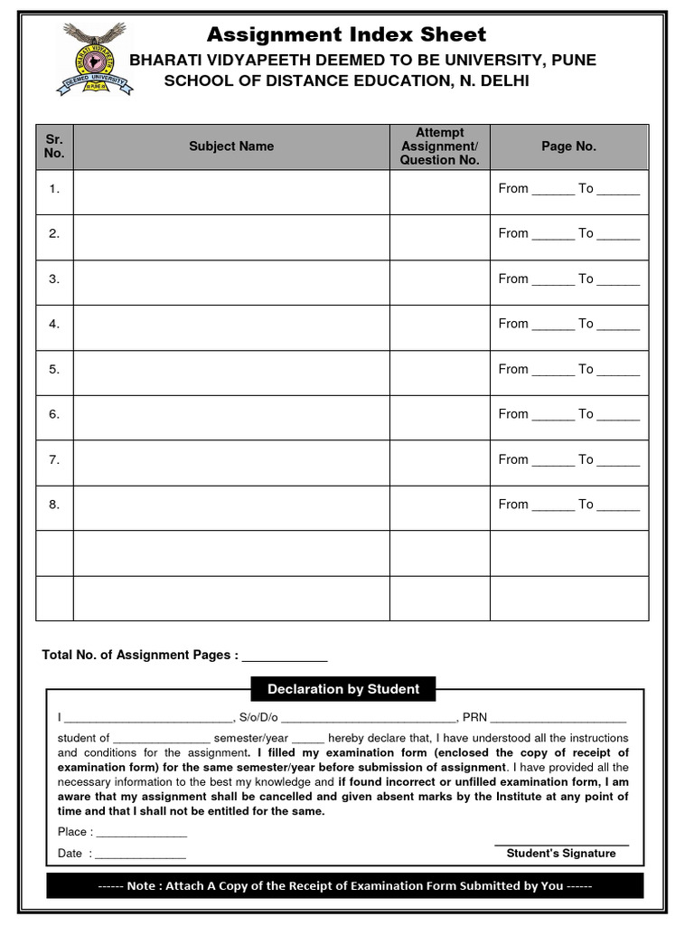 Assignment Index Sheet 2019 | PDF