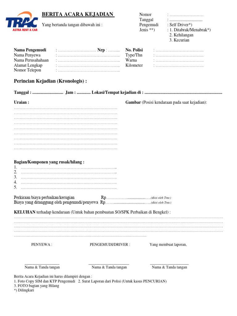 Form Berita Acara Kejadian (BAK) | PDF