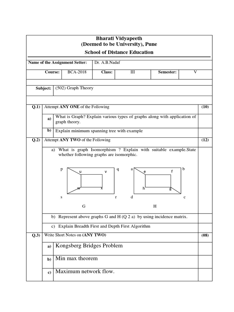Graph Theory Assignment 250920 | PDF