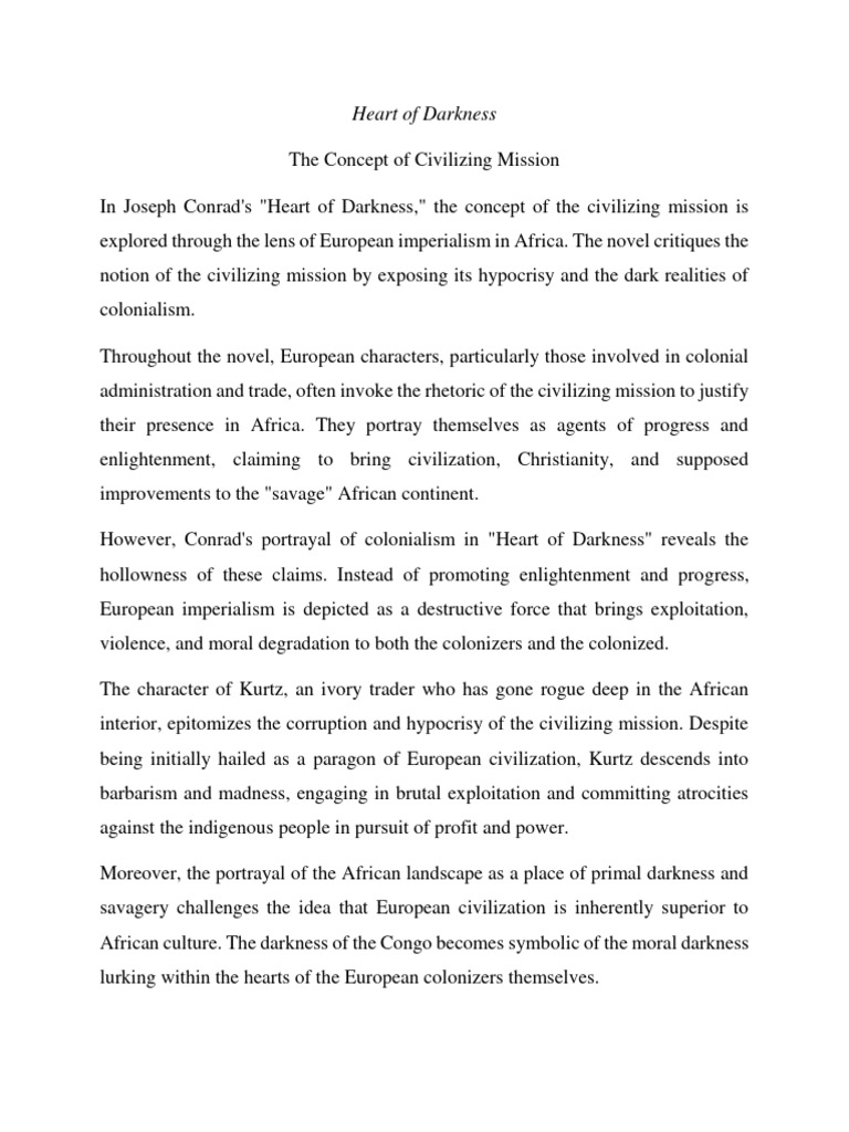 Heart of Darkness: Civilizing Mission Critique | PDF