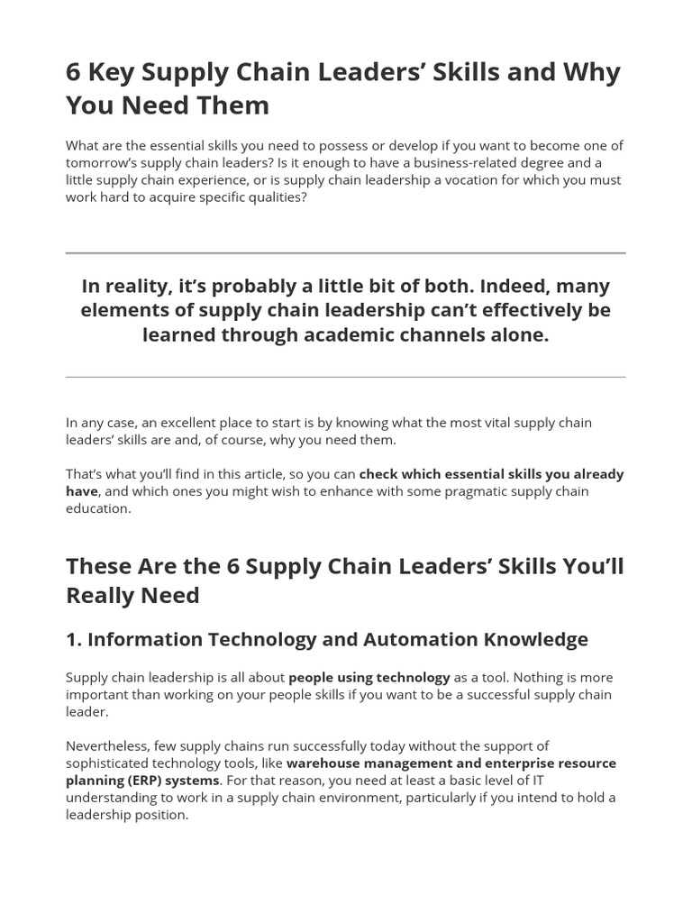6 Key Supply Chain Leaders Skills | PDF | Negotiation | Leadership 6 Key Supply Chain Leaders Skills | PDF | Negotiation | Leadership