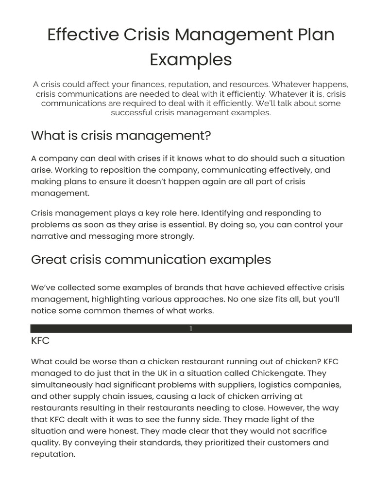 Effective Crisis Management Plan Examples Pdf Crisis Management Johnson And Johnson