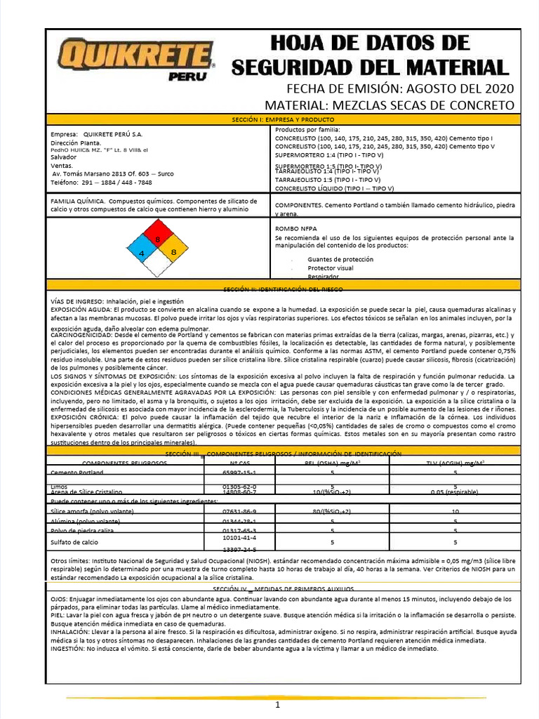 PDF Concrelisto Quikrete Peru | Descargar gratis PDF | Cemento ... PDF Concrelisto Quikrete Peru | Descargar gratis PDF | Cemento ...