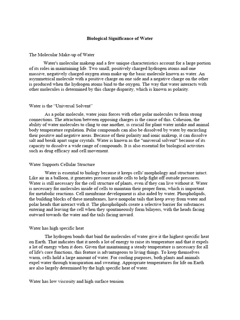 Biological Significance of Water | PDF | Water | Chemical Polarity