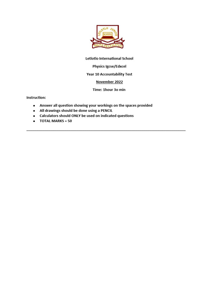 Year 10 Physics Accountability 2022 | PDF | Force | Acceleration